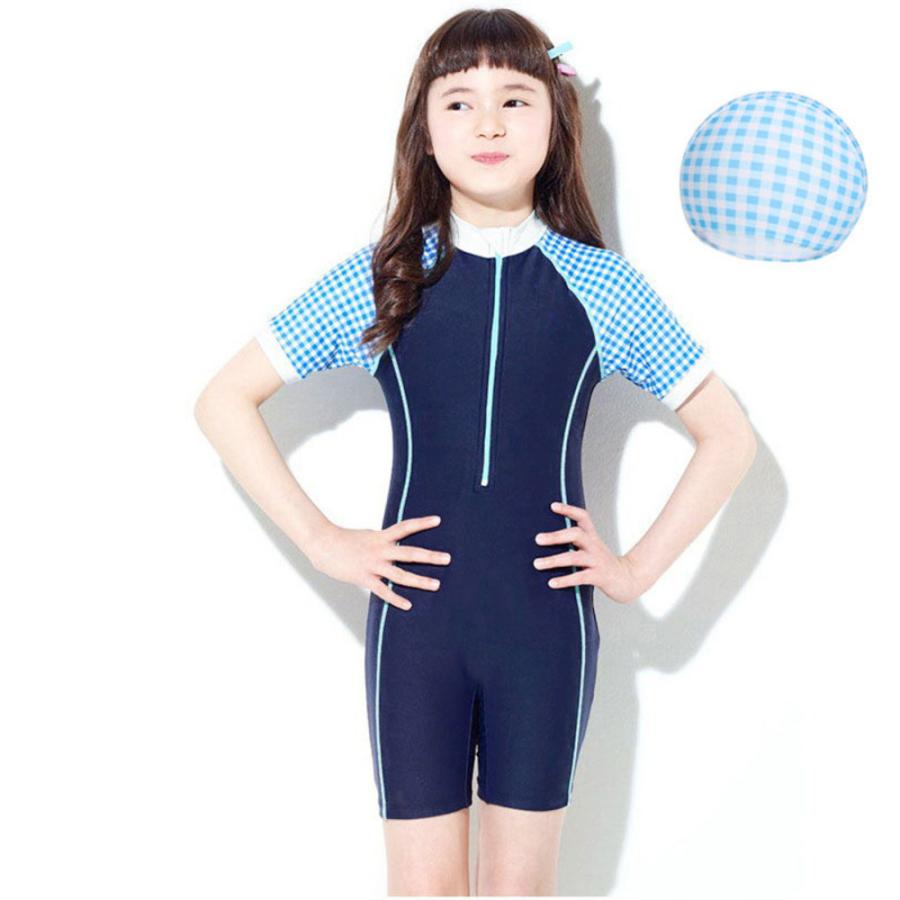☆ ブルー 140-150cm キッズ 水着 女の子 帽子付き yswim5066 ダイビングスーツ 半袖 大きいサイズ : BACKYARD FAMILY 雑貨タウン - 通販 ...