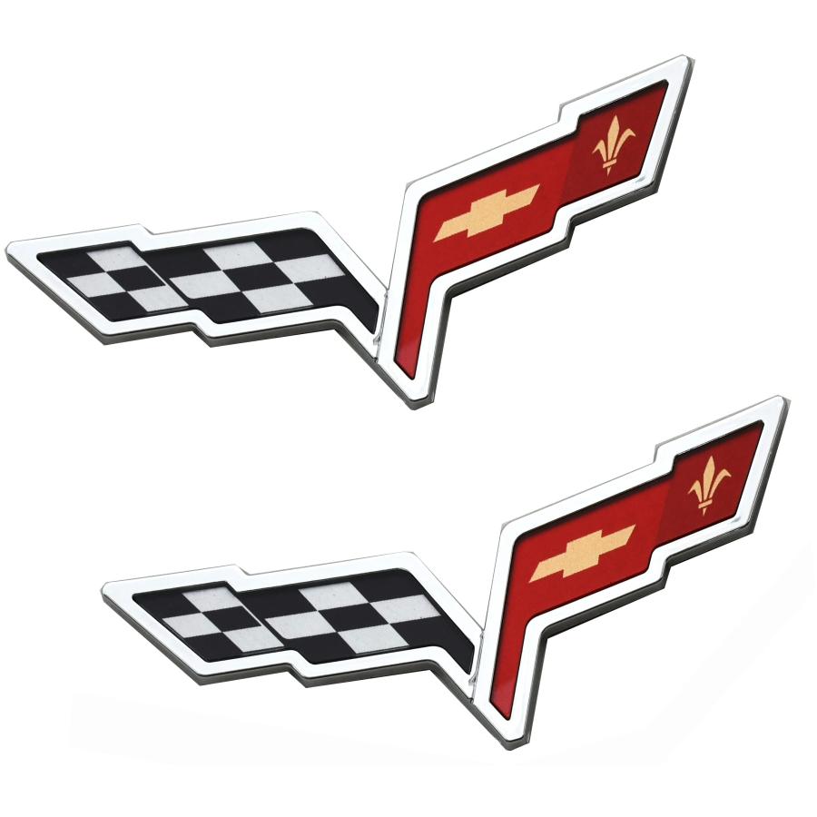2Pcs Front Hood/Rear Crossed Flags Emblems Car Badge Repalcement 並行輸入品 ...