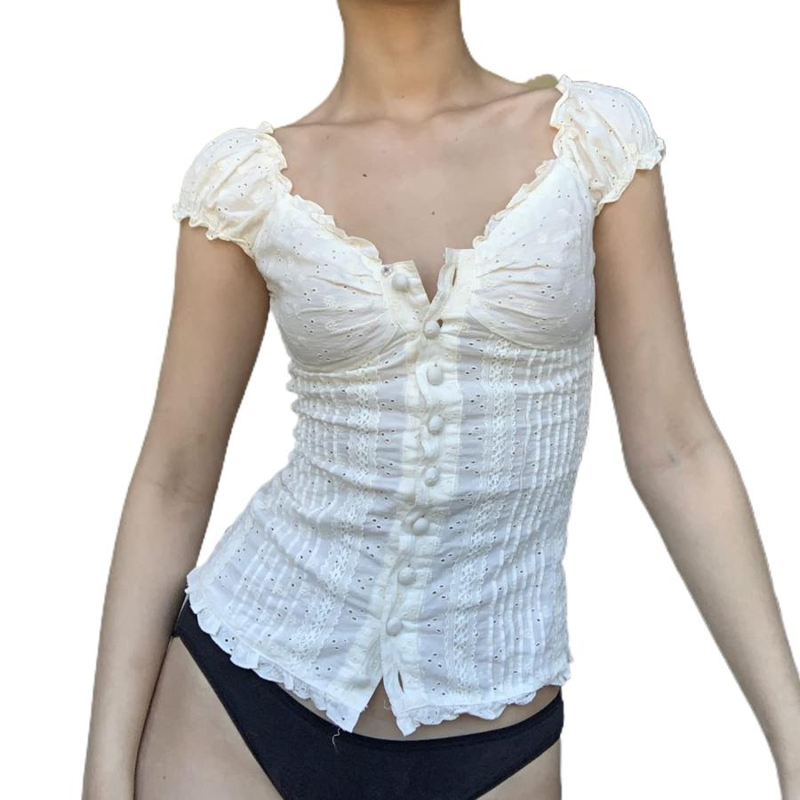 Women Fashion Fairy Y2k Lace Solid Color Shirts Puff Short Sleev 並行輸入品 ...
