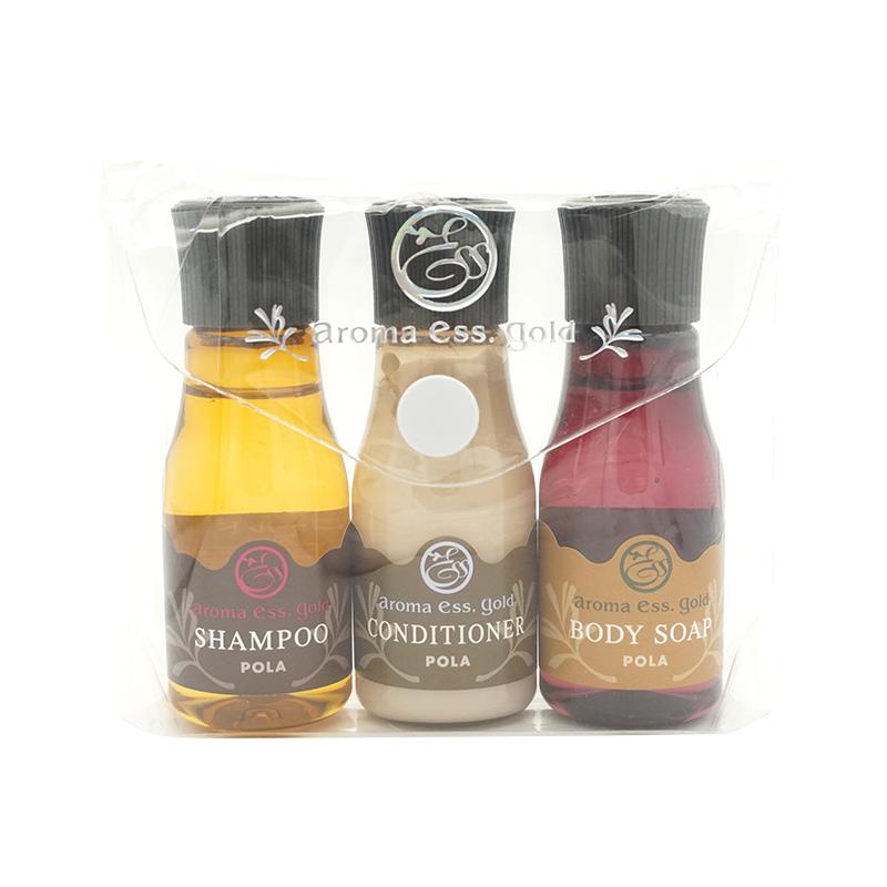[3個セット] POLA ポーラ アロマエッセゴールド 30ml 3本セットx3パック入 トラベルセット シャンプー コンディショナー ボディソープ aroma ess.gold :pola ...