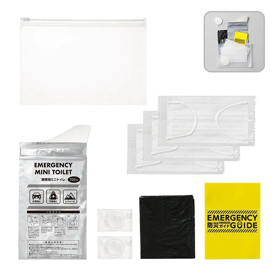 MARKLESS STYLE マークレススタイル ポーチ 小物入れ 防災衛生 6点セット ポーチタイプ クリア 携帯トイレ ごみ袋 防災ガイド ts-1680-004 : ルミニーオジャパン ...