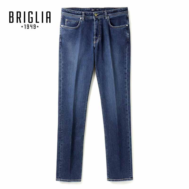 BRIGLIA 1949 / ブリリア ダメージ＆ウォッシュ加工コットンストレッチスリムテーパードデニムパンツ(STEVE/424160) （ウォッシュドインディゴブルー） : ルネドメニカ ...