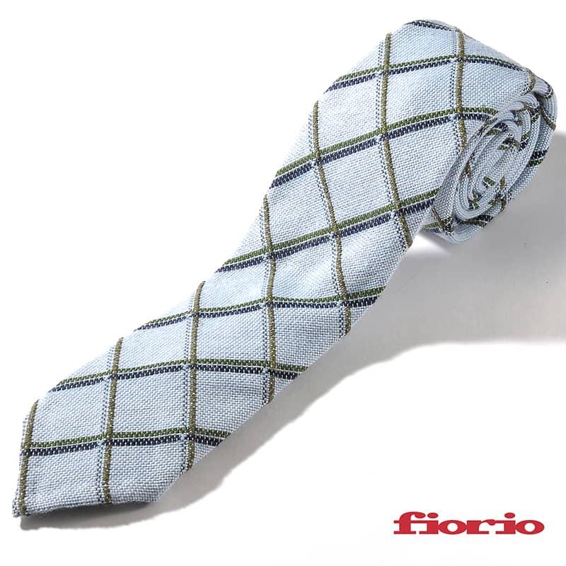 Fiorio fiorio / フィオリオチェック柄ウールシルクジャカードスフォデラートネクタイ(CRVLNS80)（ライトブルー×モス ...