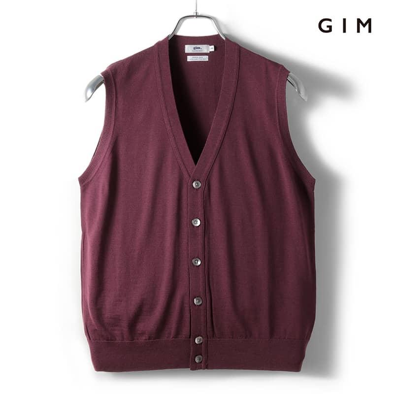 gim GIM / ジムSuper140'sウルトラスーパーファインウール30G Vネックニットベスト（バーガンディー） : ルネドメニカ ヤフーショッピング店 - 通販 - Yahoo!ショッピング