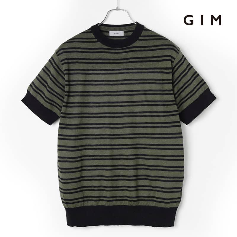 gim GIM / ジムオーガニックリネン12Gボーダー柄半袖クルーネックニット（オリーブ×ブラック） : ルネドメニカ ヤフーショッピング店 ...