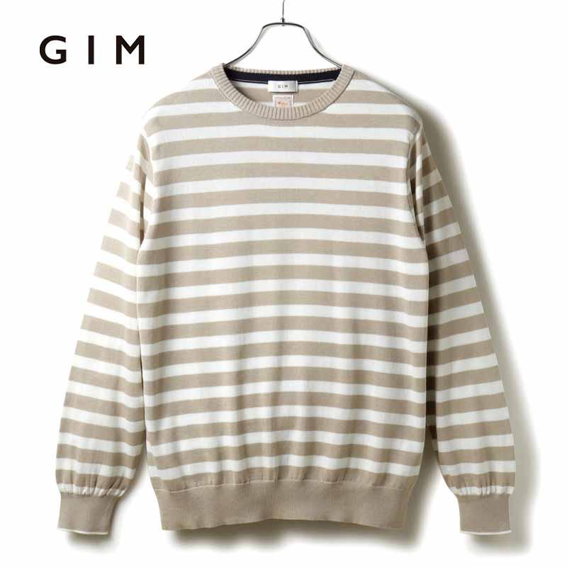 gim GIM / ジム シーアイランドコットン14Gボーダー柄長袖クルーネックニット （ベージュ×ホワイト） : ルネドメニカ ヤフー ...