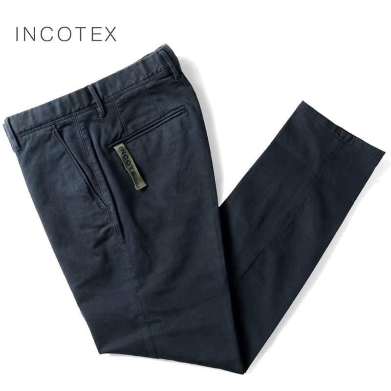 INCOTEX SLACKS / インコテックス スラックス製品染め微起毛コットンストレッチジャカードスリムテーパードパンツ(103型/TIGHT FIT)（ネイビー） :itx2360021 ...
