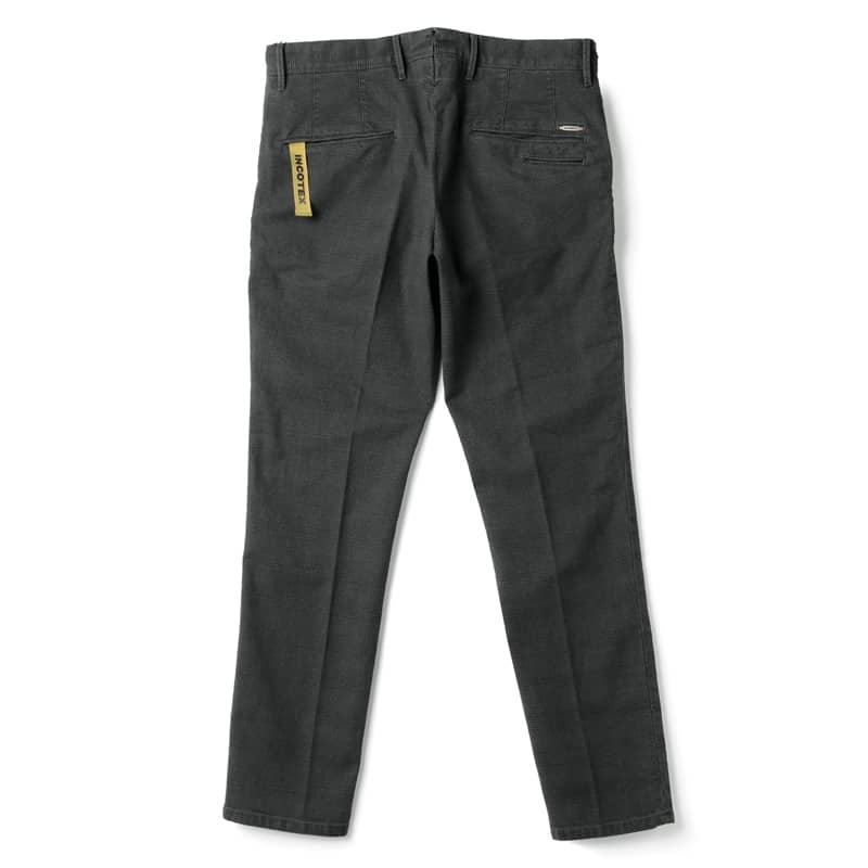 INCOTEX SLACKS / インコテックス スラックス製品染めコットンストレッチグレンチェック柄スリムテーパードパンツ(103型/TIGHT FIT)（グレー×ネイビー ...