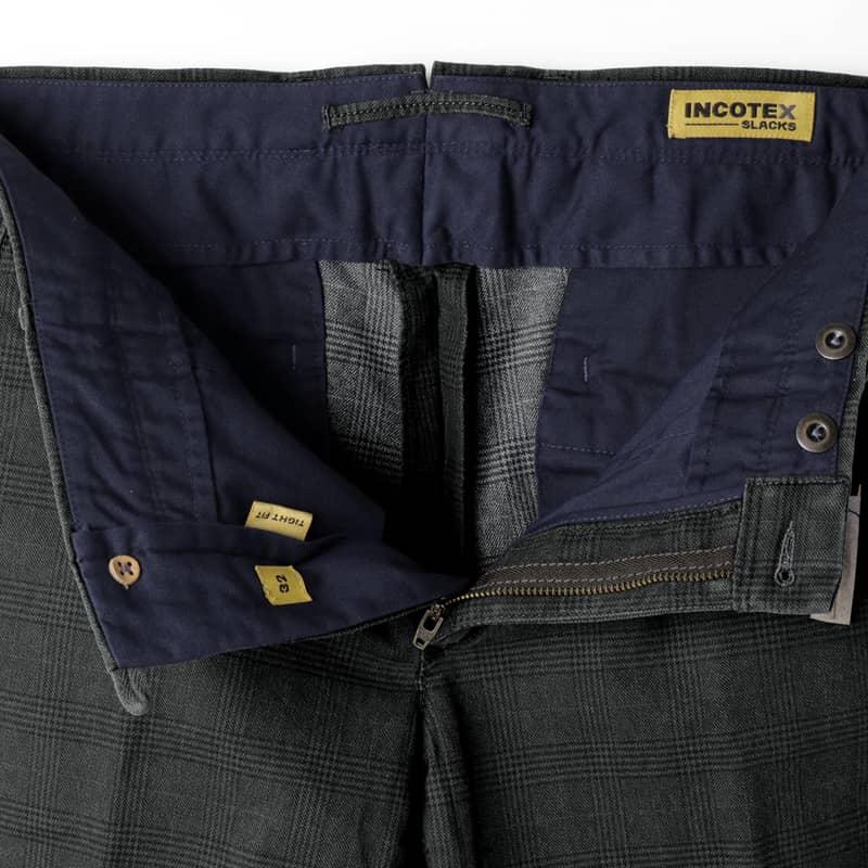 INCOTEX SLACKS / インコテックス スラックス製品染めコットンストレッチグレンチェック柄スリムテーパードパンツ(103型/TIGHT FIT)（グレー×ネイビー ...