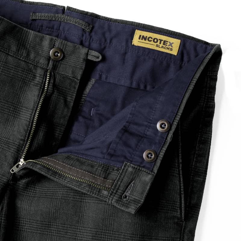 INCOTEX SLACKS / インコテックス スラックス製品染めコットンストレッチグレンチェック柄スリムテーパードパンツ(103型/TIGHT FIT)（グレー×ネイビー ...