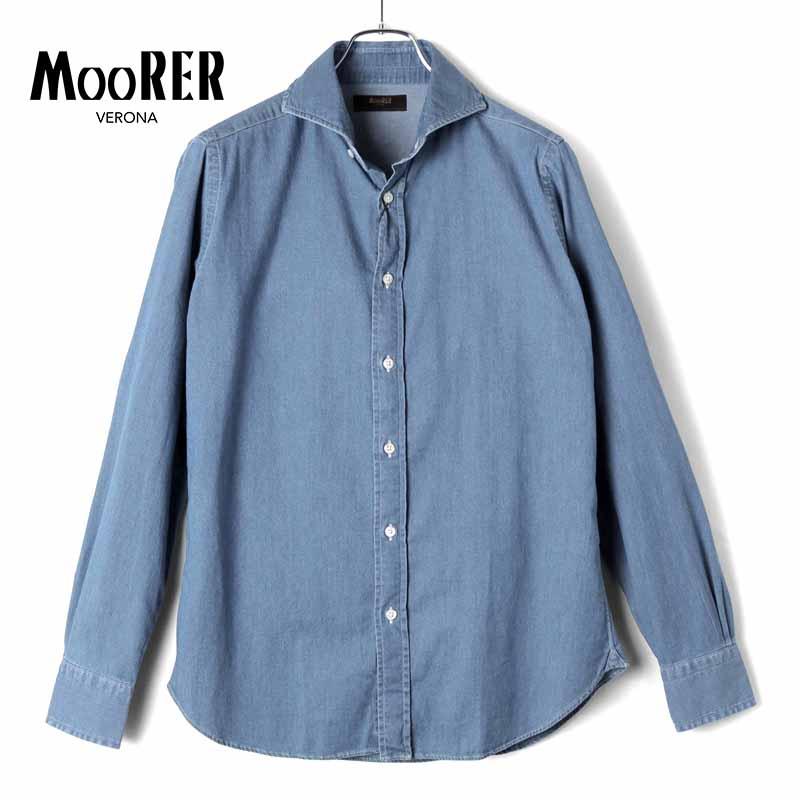 MOORER / ムーレー ライオンスウォッシュドコットンデニムカッタウェイカラーシャツ(ALGER-D45) （LIGHT DENIM ...