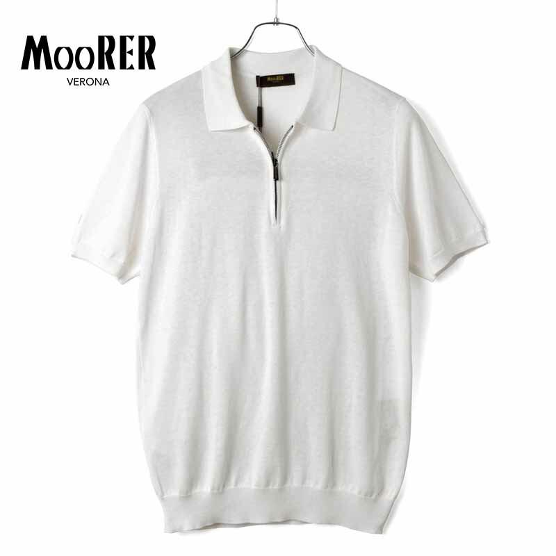 MOORER / ムーレー シルクコットンハイゲージ半袖ハーフジップニットポロシャツ(COTY-R2) （BIANCO） : ルネドメニカ ...