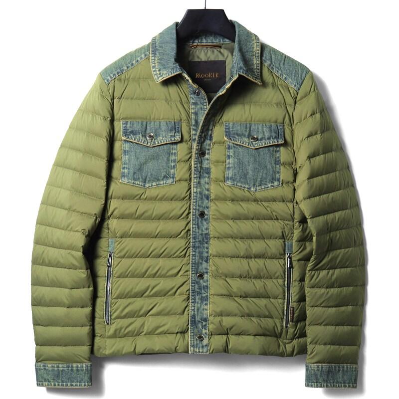 MOORER（ムーレー） ストレッチナイロン×デニムGジャン型ダウンブルゾン(CRESPI-01M) （PISTACCHIO） : ルネ ...