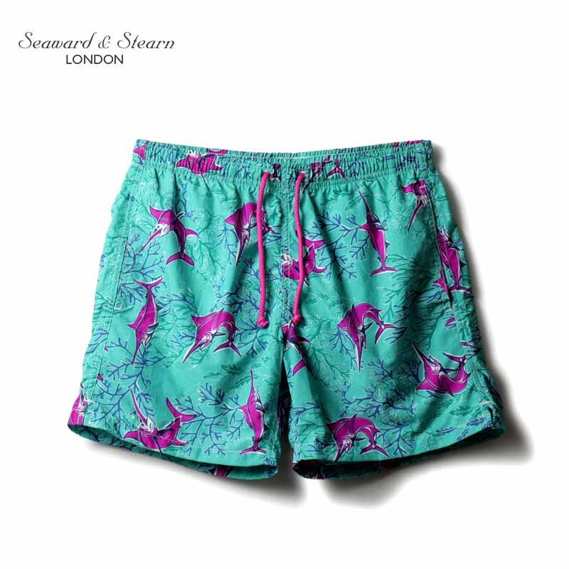 Seaward＆stearn Seaward ＆ Stearn / シーワード＆スターン ソードフィッシュ柄プリントナイロンスイムショーツ （エメラルドグリーン基調） : ルネドメニカ ヤフー ...