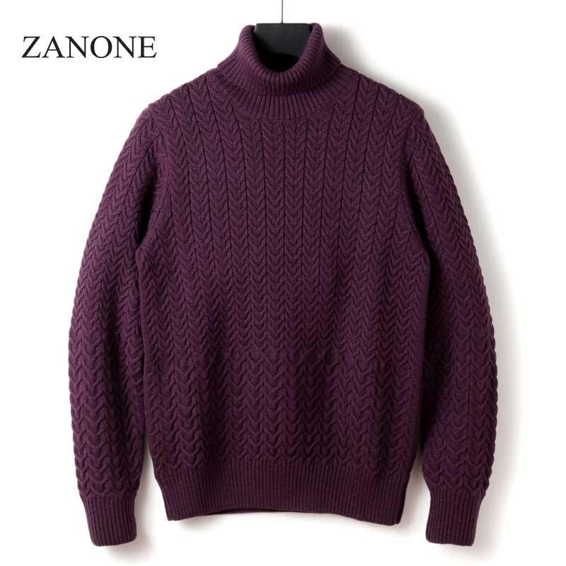 ZANONE / ザノーネ ウールヘリンボーンケーブル編みタートルネックニット(812883/ZM298) （パープル） : ルネドメニカ ヤフーショッピング店 - 通販 - Yahoo!ショッピング