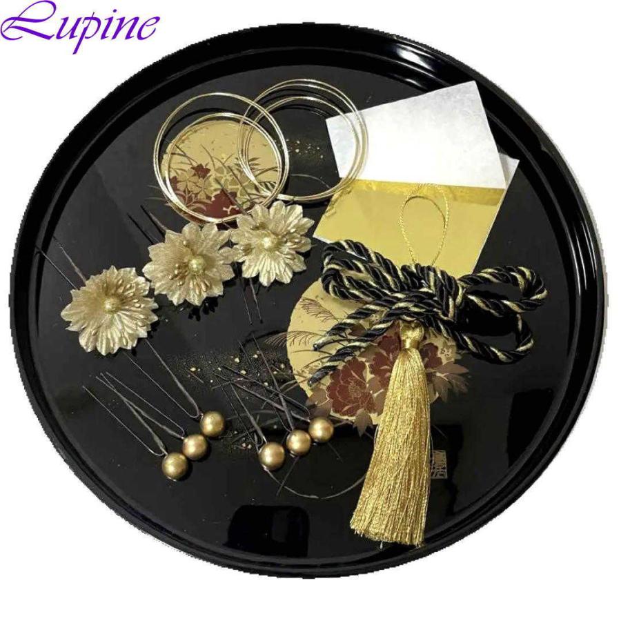Lupine 髪飾り 金箔 小花 菊 タッセル 金 黒金組紐 パール ゴールド 水引 他 豪華 14点セット ウエディング 結婚式 成人式 ...