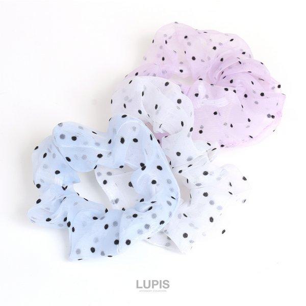 シュシュ ヘアゴム ドット 水玉 オーガンジー シアー 透ける かわいい ガーリー 簡単 ヘアアレンジ LUPIS ルピス :v2346 ...