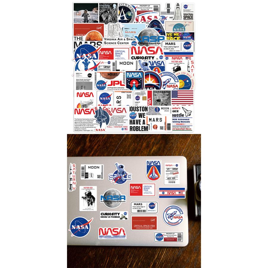 NASA グラフィック ステッカー 50枚セット PVC 防水 シール ナサ 宇宙飛行士 アメリカ航空宇宙局 宇宙人 ロケット UFO イーロンマスク スペースX スーツケース : LUPO ...