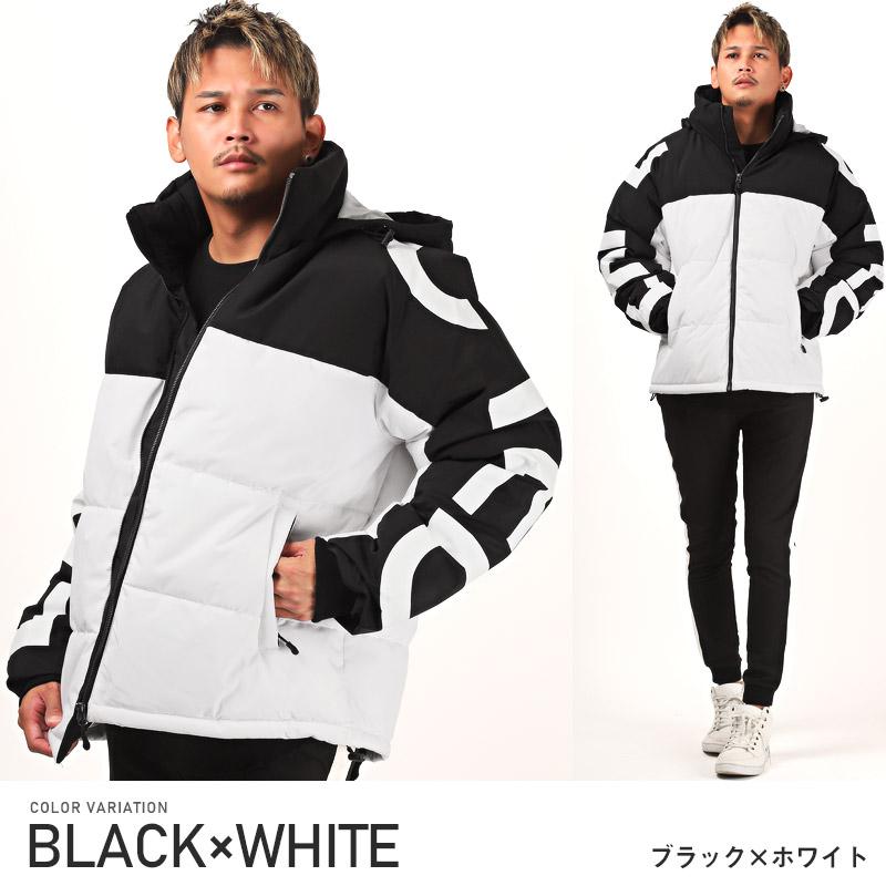 中綿ジャケット メンズ スタンドカラー 袖ロゴ プリント ストリート