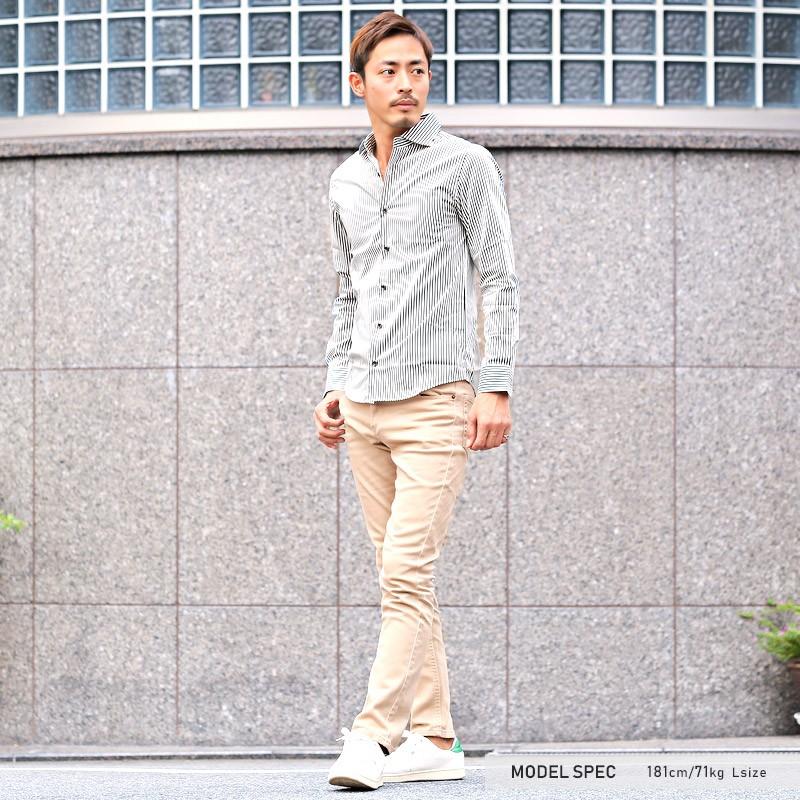 シャツ メンズ 無地 長袖/Garson Wave(ギャルソンウェーブ)日本製〜極-きわみ〜ブロードホリゾンタルカラーシャツ/日本製 国産 ブロード ブロードシャツ ドレス ...