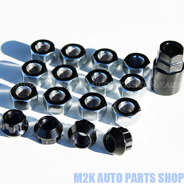 ロックナット 16mm 16個 ショートナット M12 P1.5 P1.25 ソケット ホイールナット 21HEX メッキナット ブラック : M2K AUTO PARTS - 通販 ...