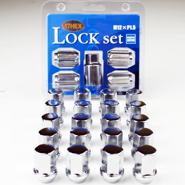 国産 メッキ ロックナット 汎用 小径 ホイールナット 24本 P1.5 17HEX 6穴 ハイエース ランクル プラド 予備 プリウス アクア ヤリス カローラ :mk-LOCK-slim ...
