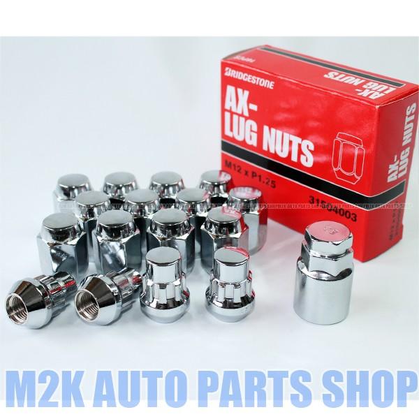 BRIDGESTONE 盗難防止 メッキ ロックナット M12 P1.25 19HEX 21HEX 4個 ブリヂストン BS ホイールナット 12個 計 16個 4穴 車種用 : M2K ...