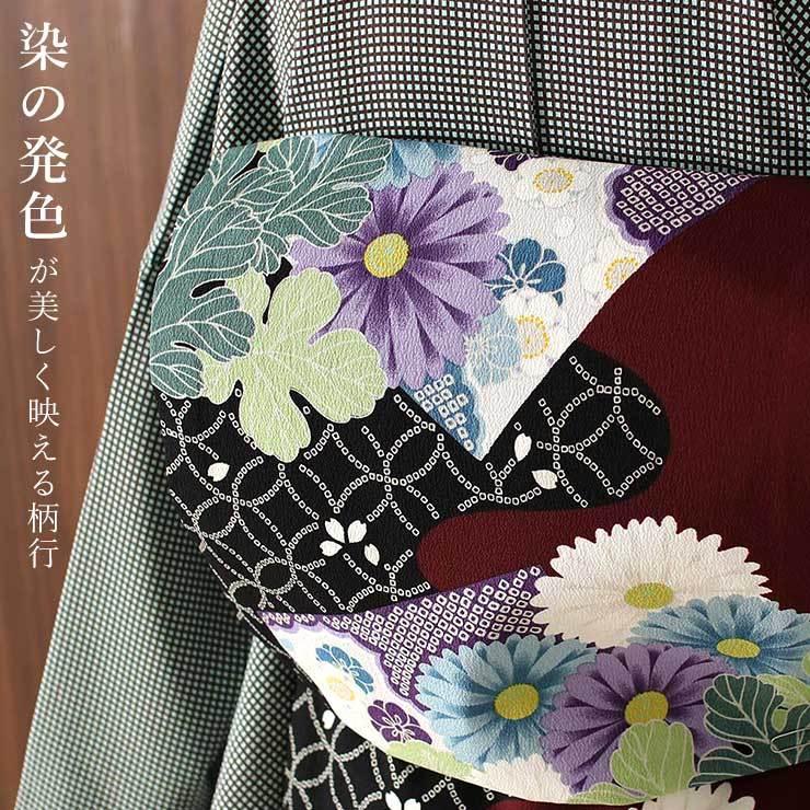 撫松庵 帯 名古屋帯 2way 一重太鼓 袋帯 色紙に菊 ( エンジ 撫松庵 帯 名古屋帯 2way 一重太鼓 袋帯 色紙に菊 ( エンジ