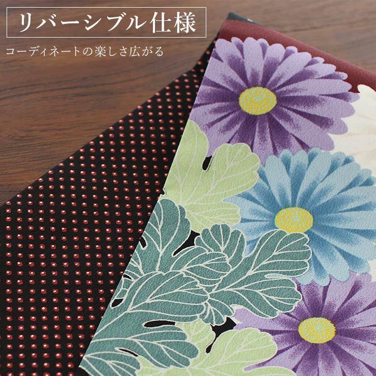 撫松庵 帯 名古屋帯 2way 一重太鼓 袋帯 色紙に菊 ( エンジ 撫松庵 帯 名古屋帯 2way 一重太鼓 袋帯 色紙に菊 ( エンジ