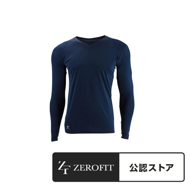 ZEROFIT ゼロフィット Vネック 長袖アンダーウェア Sサイズ ネイビー インナー 背中メッシュ イオンスポーツ アイスメッシュ 男女 ...