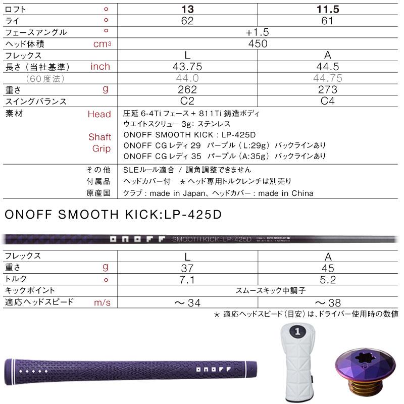 ONOFF 女性用 レディース グローブライド オノフ ドライバー レディ SMOOTH KICK LP-425D 標準シャフト パープル 2025年モデル DAIWA GLOVERIDE ...