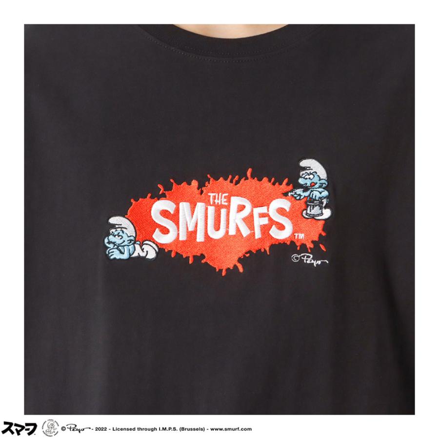 Smurf スマーフ 半袖Tシャツ 5分袖 メンズ 綿100% キャラクター 刺繍 ブランドロゴ ゆったり クルーネック トップス ネコポス ...