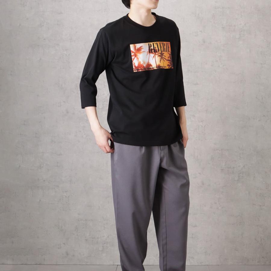 Tシャツ 7分袖 メンズ 綿混 天竺 ロゴ プリント 転写 クルーネック