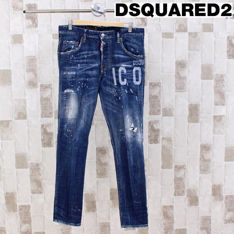 DSQUARED2 ディースクエアード DSQ2 Iconペイントボタンフライデニムパンツ SKATER JEANS : maestoso ...