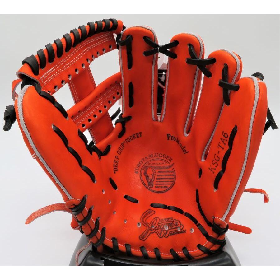 硬式グラブ 久保田スラッガー KUBOTA SLUGGER セカンド サード ショート 手袋サイズ 22〜24cm向き KSG-TA6 湯もみ型付け済 Fオレンジ ブラック紐 内野手用 ...