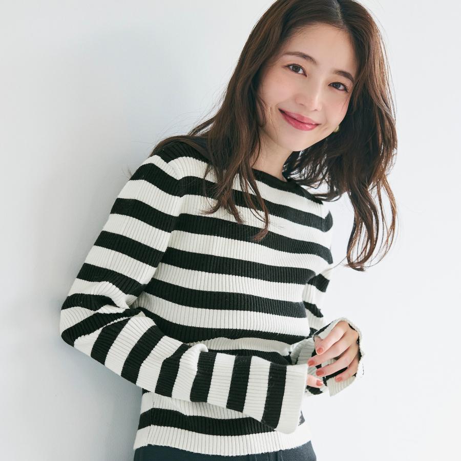 coca 【コカ】ボーダーボートネックリブニット（袖スリット/長袖/ストレッチ/カジュアル） : MAGASEEK ヤフー店 - 通販 - Yahoo!ショッピング