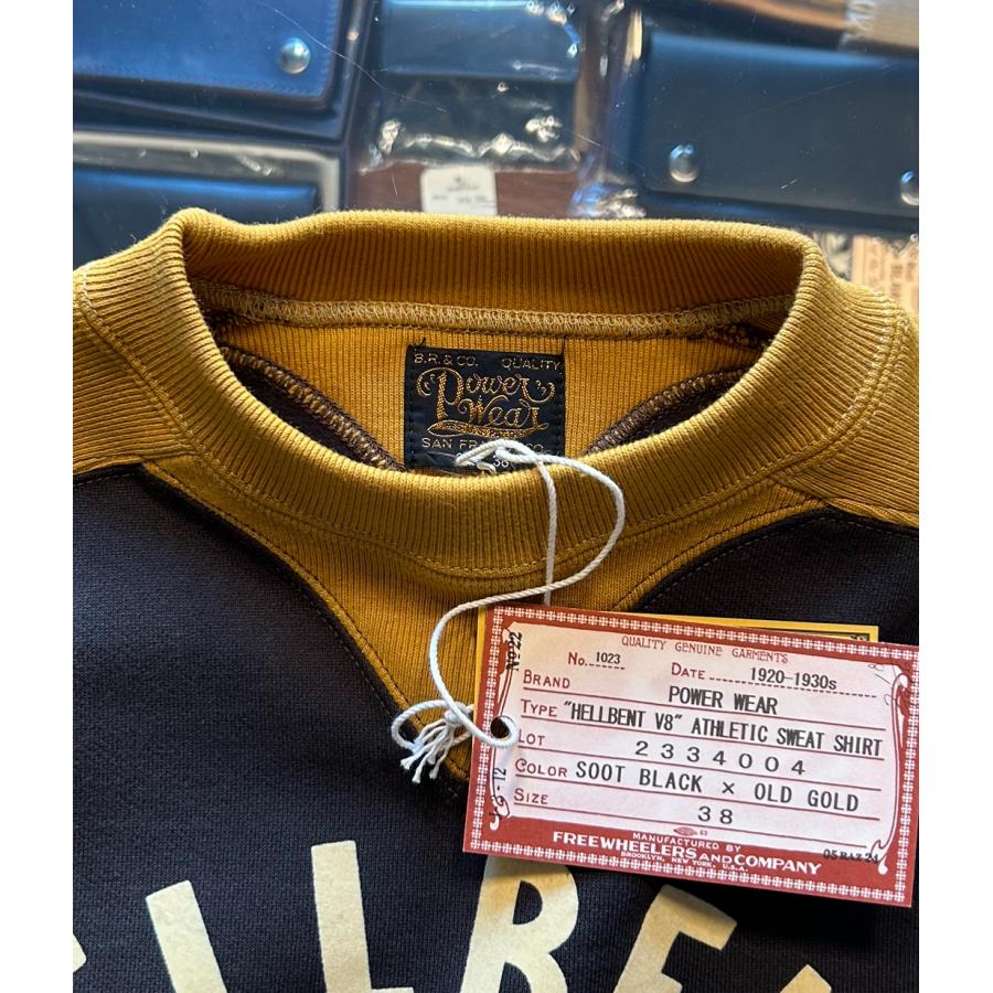 FREEWHEELRES フリーホイーラーズ "HELLBENT V8" ATHLETIC SWEAT SHIRT 2334004 SOOT BLACK×OLD GOLD ...