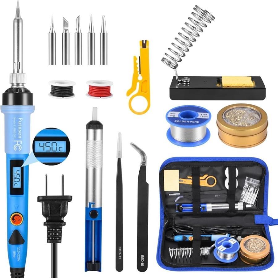 はんだごて セット 80W 温度調節可 LEDデジタル 200℃-450℃オン/オフスイッチ付き 精密半田ごて つチップ付き MDM(青) : まぐろ商店 - 通販 - Yahoo!ショッピング