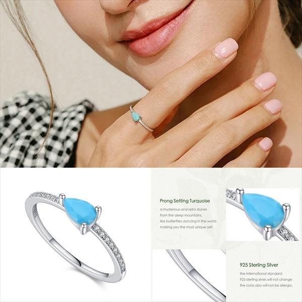 即納 ターコイズ ティアドロップ & CZ ハーフエタニティ シルバー925 (S925) リング US6 [Tselection] :tselection002:Hawaiian moon ...