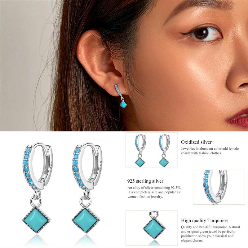 ハワイアンジュエリー 即納 ターコイズ ヴィンテージ スクエア フープ シルバー925 (S925) ピアス [Tselection] : Hawaiian moon MAHEALANI ...