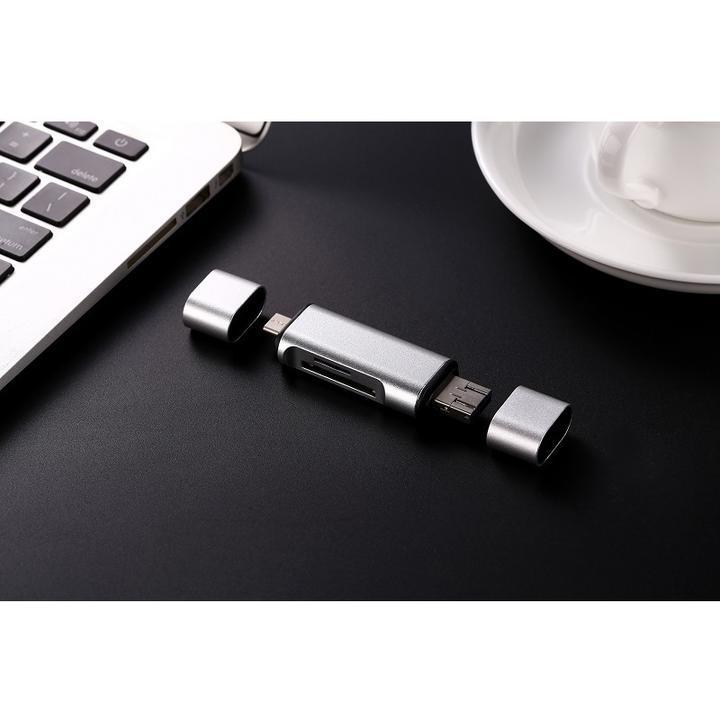 USB A/C+Micro USB to SD(HC)/TF/MicroSD(HC) カードリーダー OTGアダプタ 16GBまで USB-C ...