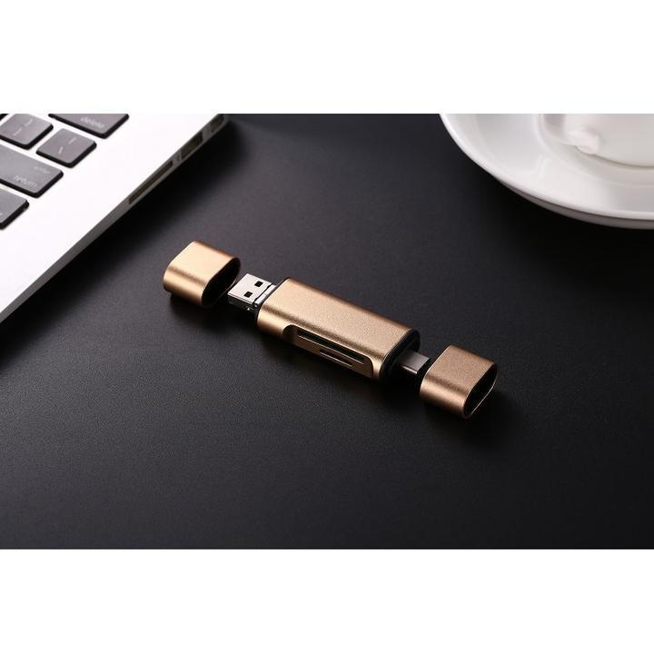 USB A/C+Micro USB to SD(HC)/TF/MicroSD(HC) カードリーダー OTGアダプタ 16GBまで USB-C ...