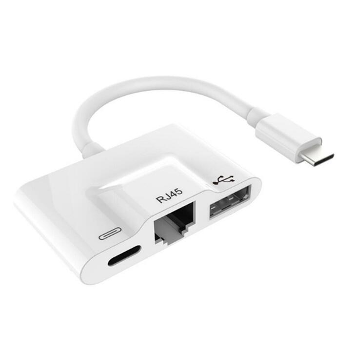 USB-C to USB2.0/LAN/C-F 3in1 変換アダプタ USB タイプC-USB2.0 OTG LAN 10/100Mbps ...