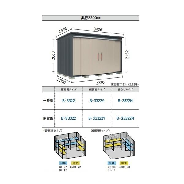 タクボ物置 B-3322N 物置 一般型 標準屋根 BELOS Bシリーズ 棚なしタイプ 両引き 間口3330mm 奥行2200mm ♪ : まいどDIY - 通販 - Yahoo!ショッピング