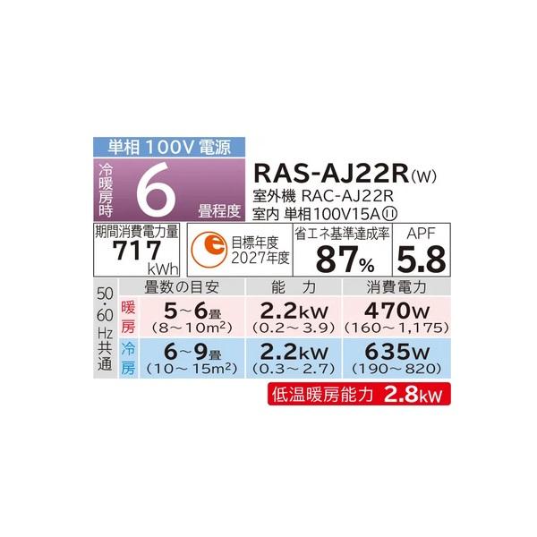 白くまくん 日立 RAS-AJ22R(W) エアコン 6畳 ルームエアコン AJシリーズ 単相100V 6畳程度 スターホワイト (RAS-AJ22N-Wの後継品) ♪ : まいどDIY ...