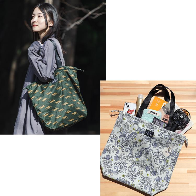 kiu キウ バッグ 2way レイン バッグ カバー K82 トートバッグ エコバッグ レディース メンズ パッカブル おしゃれ ブランド 大きめ 防水 撥水 a4 軽い 黒 :078 ...