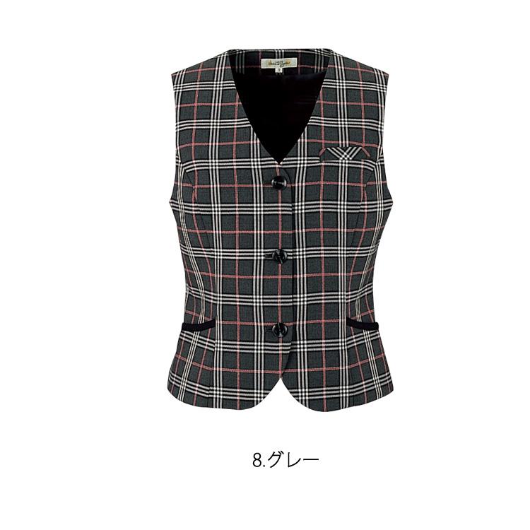 ジョア アンジョア レディース ベスト オールシーズン オフィス チェック グレー ピンク 事務服 制服 ユニフォーム 定番 ノーマル ...