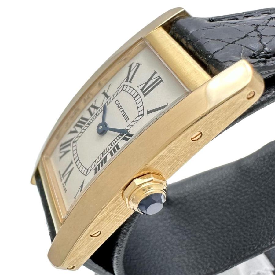 Cartier（カルティエ） タンクアメリカンSM W2601556 腕時計 K18YGイエローゴールド/レザー クオーツ 白文字盤/黒革 ...