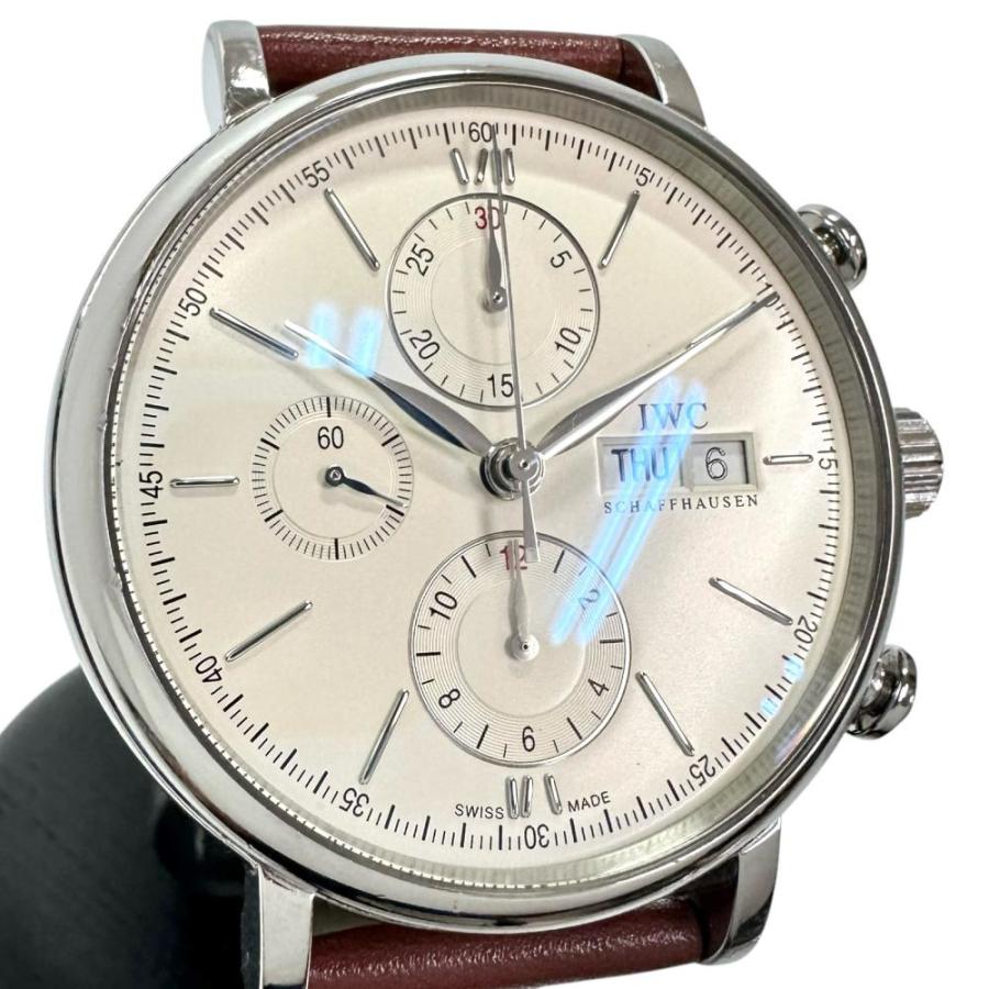 IWC SCHAFFHAUSEN ポートフィノ IW391007 クロノ 腕時計 ステンレス/レザー 自動巻き/オートマ シルバー文字盤/茶革 ...
