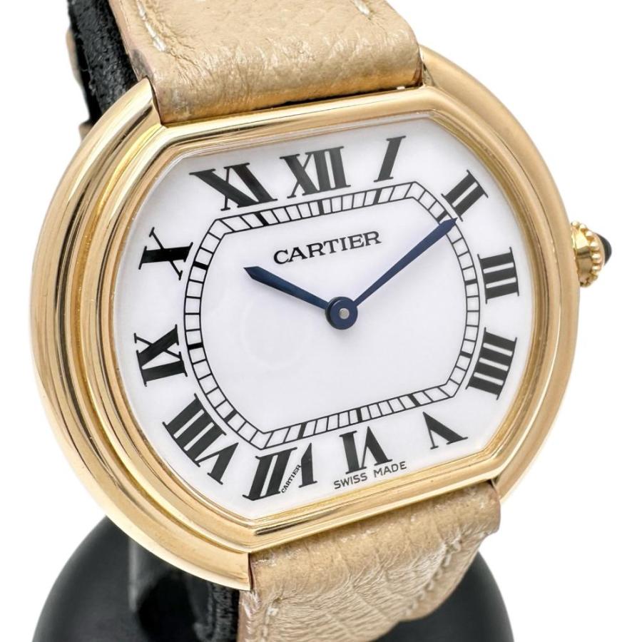 Cartier（カルティエ） 78091 エリプスLM 腕時計 K18YGイエローゴールド/レザー 手巻き ホワイト文字盤/ベージュ社外レザー ...